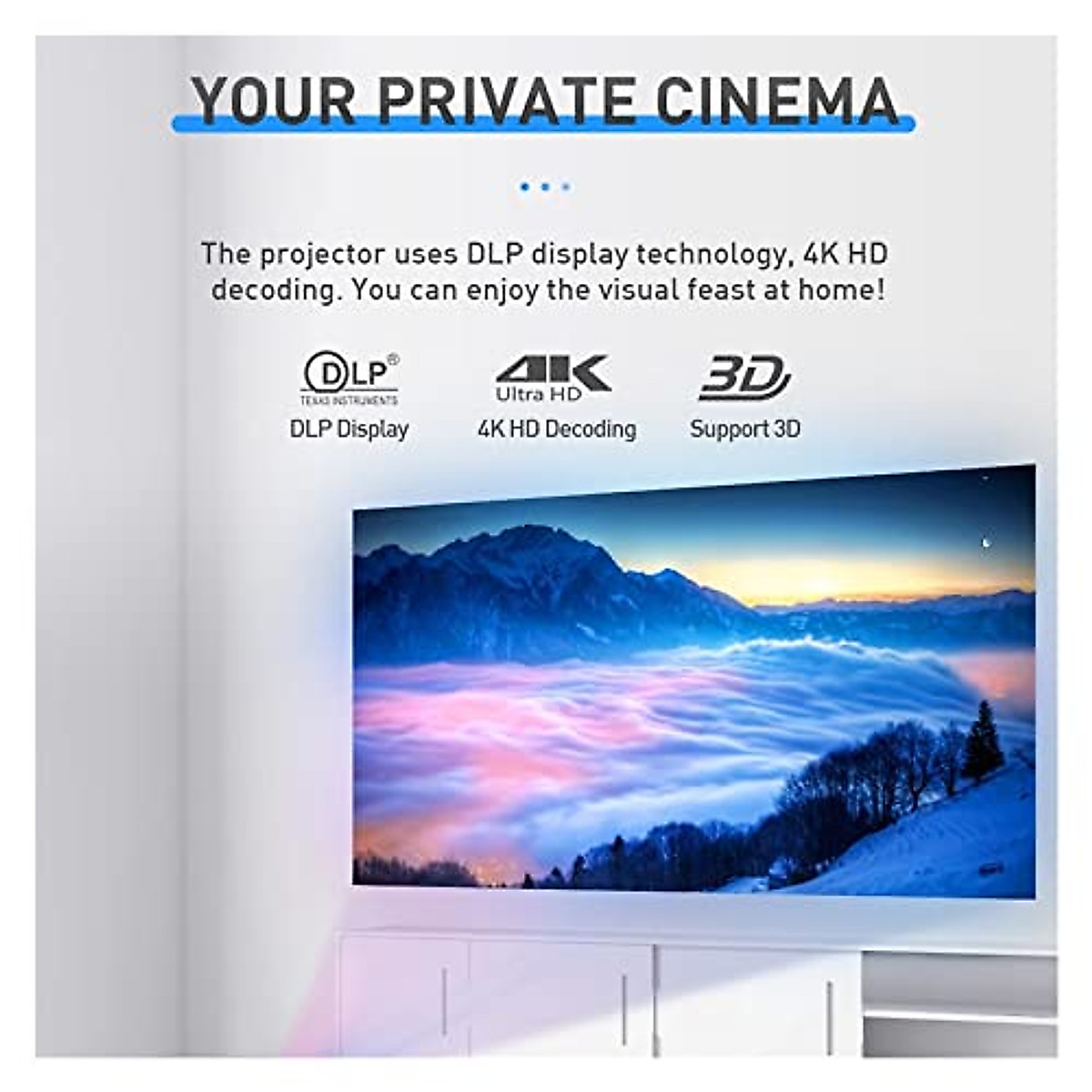 Mini DLP Projector hdmi Compatible Pocket Video Laser Portable Android Home Theater Bluetooth 3D Projector (Color : C, Size : UK Plug)