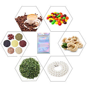 Resealable Smell Proof Bags Foil Pouch Mylar Ziplock Food Storage Bags with Clear Window Packaging Pouch for Food Storage Gift Package Supplies (100-pack,Holographic Color, 4.7 x 7.9 Inches)