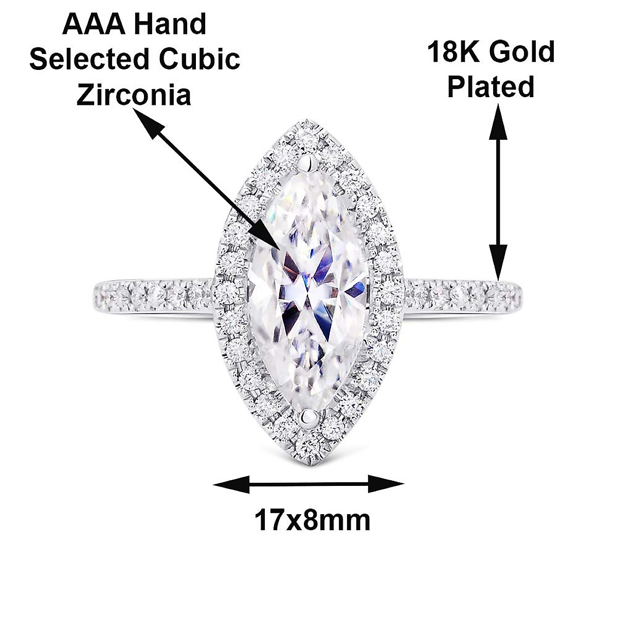 Savlano 18K Gold Plated Marquise & Round Cut Cubic Zirconia Wedding Engagement Women Statement Ring (7)