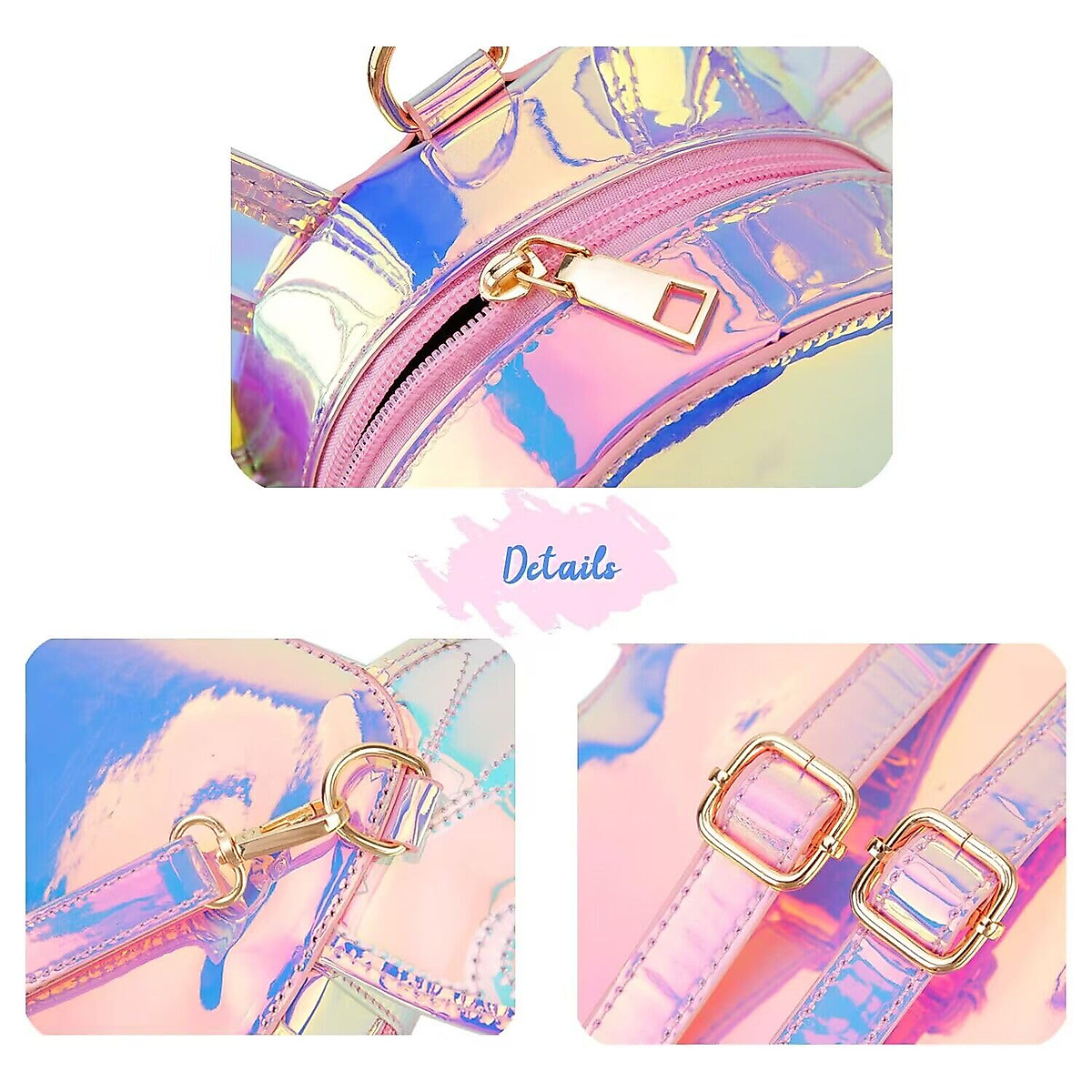 ENJOININ Women's Laser Holographic Backpack Butterfly Angel Wings Casual Daypack Shoulder bag for Young Girls (Laser Pink)