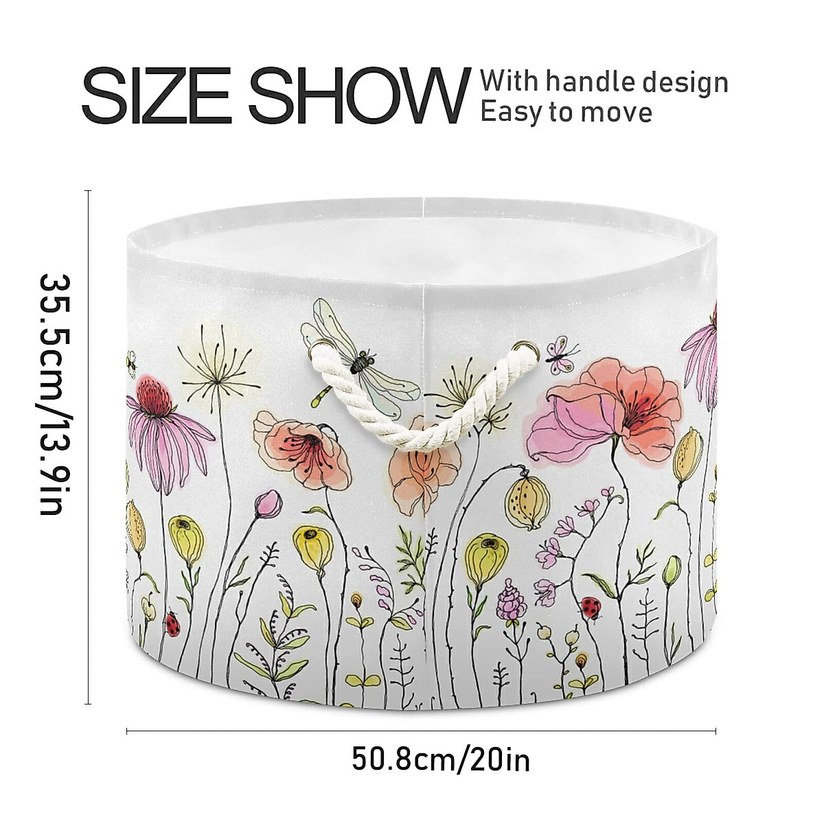 xigua Cotton Rope Basket Colorful Wildflowers Baby Laundry Basket Blanket Kids Toy Storage Basket Glove Box