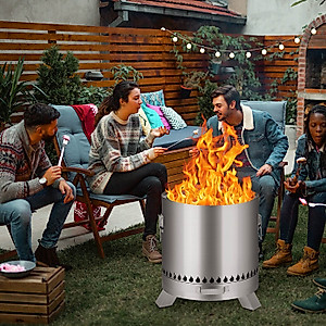 PNKKODW 15 Inch Smokeless Fire Pit Outdoor Wood Burning 304 Stainless Steel Fire Pit, Stove Bonfire Fire Pit with Ash Tray and Lid, Portable Fire Pit with Campfire Grill and Stand for Outside Camping