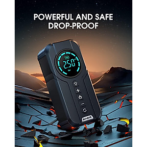 BUVAYE Portable Car Jump Starter with Air Compressor, 2000A Battery Jump Starter with 150PSI Digital Tire Inflator, Up to 7L Gas & 5L Diesel Engines, 12V Safe Lithium Car Battery Charger Jump Starter