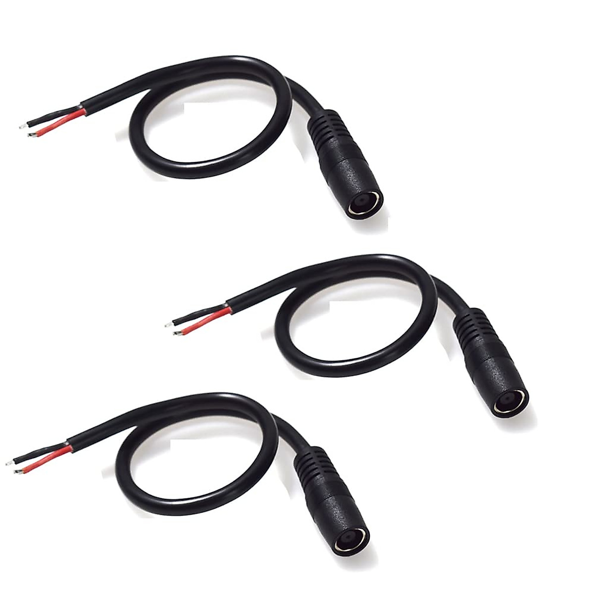 3PCS DC7909 DC8mm Power Cable, 12V 24V DC 8mm Female Plug to Bare Wire Open End Power Wire Supply Repair Cable, 16AWG DC 7.9 x 5.5mm Barrel Connector Pigtail for Solar Cell,Outdoor Power Supply(0.3m)
