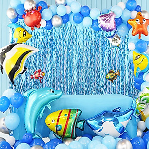 Wavy Tinsel Foil Fringe Curtain Photo Booth Props for Mermaid Birthday Under The Sea Party Decorations (3 Pack 3.2 ft X 6.6 ft Teal Blue)