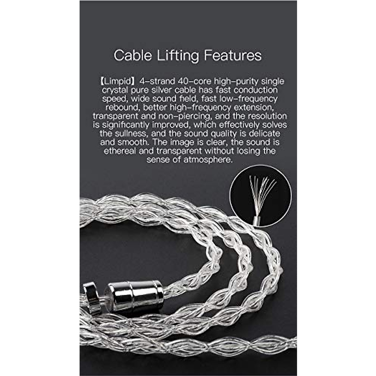Keephifi Earphone Upgrade Cable-KBEAR 4 Core Upgraded Cable 4N Purity Silver Headphone Cable HiFi in Ear Monitor Replacement Cable, for ZS5, ZS6, ZS7, C10, C12, C16, C04, CA4, CA2 (2PIN, 4.4MM)…