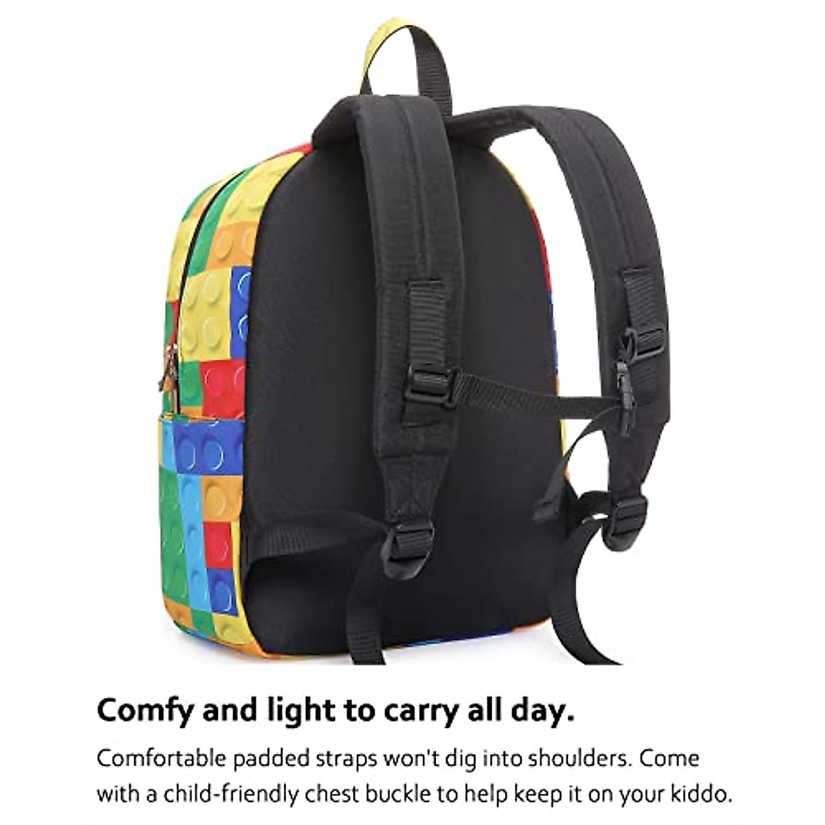 HotStyle TRENDYMAX Little Kids Backpack with Chest Strap, Cute for Preschool Kindergarten Girls Boys, Colorful Blocks