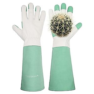 HANDLANDY Long Garden Gloves Thorn Proof for Women & Men, Rose Pruning Gauntlet Gloves, Best Protection Tool for Gardener (Green, Small)