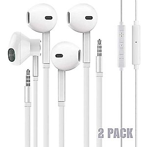 2PACK Wired Earphones with Microphone Compatible with iPhone Samsung Android Laptop Chromebook iPad