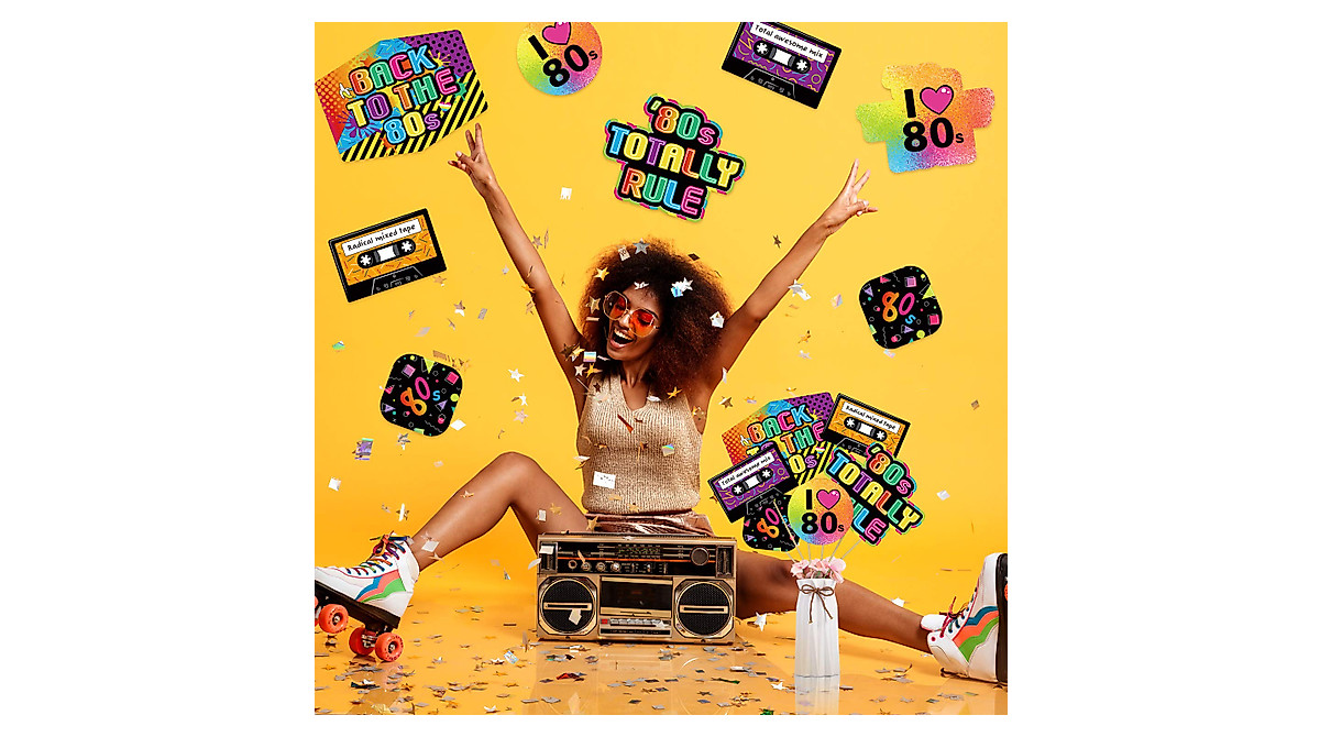 Retro 80's Party Decorations - 24 Pieces Centerpiece Sticks & Props