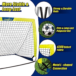 LIBERRWAY Soccer Goal 4'x 3' Portable Kids Soccer Goals for Backyard or Indoor Pop Up Soccer Net with 6 Training Cones, Carrying Bag, 8 Ground Stakes, 2 Set
