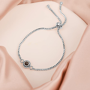 Nergaebe Custom Photo Bracelet Personalized Photo Projection Bracelet Box Chain Circle Photo Bracelets with Picture Inside for Women/Men/Couple/Friends