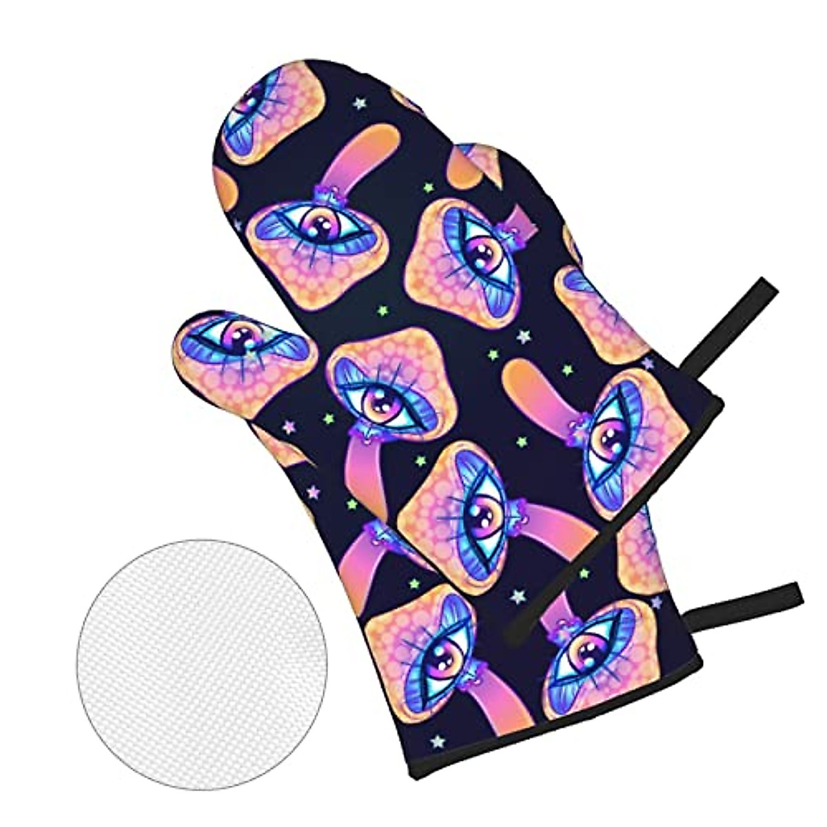 Oven Mitts and Pot Holders Sets of 4 High Heat Resistant Trippy Mushrooms Magic Hippie Oven Mitts with Oven Gloves and Hot Pads Potholders for Kitchen Baking Cooking BBQ Non-Slip Cooking Mitts