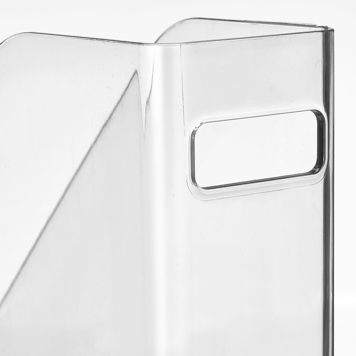 mDesign Plastic Slim Vertical File Folder Bin Storage Organizer with Handle - Hold Notebooks, Binders, Envelopes, Magazines for Home Office, Work Desktops, Ligne Collection, Clear