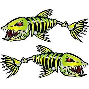 2 Pieces Fish Sticker - 9 inches, No Outline - Kayak Decals Fishbone Skeleton Stickers for Kayak Canoe Fishing Boat Wall Car Accessories