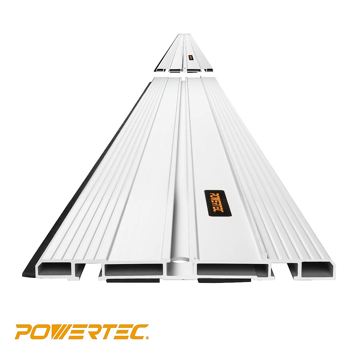 POWERTEC 71573 55” Track Saw Guide Rail Joining Set for Bosch Track Saws | Includes (2) Aluminium Extruded Guided Rails and (1) Guide Rail Connectors for Woodworking Projects