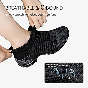 STQ Womens Slip on Walking Shoes Breathable Non Slip Work Shoes Comfortable Air Cushion Orthopedic Sneakers with Arch Support Black Mix 8