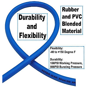 YOTOO Heavy Duty Hybrid Garden Water Hose 5/8-Inch by 50-Feet 150 PSI Kink Resistant, Flexible with Swivel Grip Handle and 3/4" GHT Solid Brass Fittings, Blue