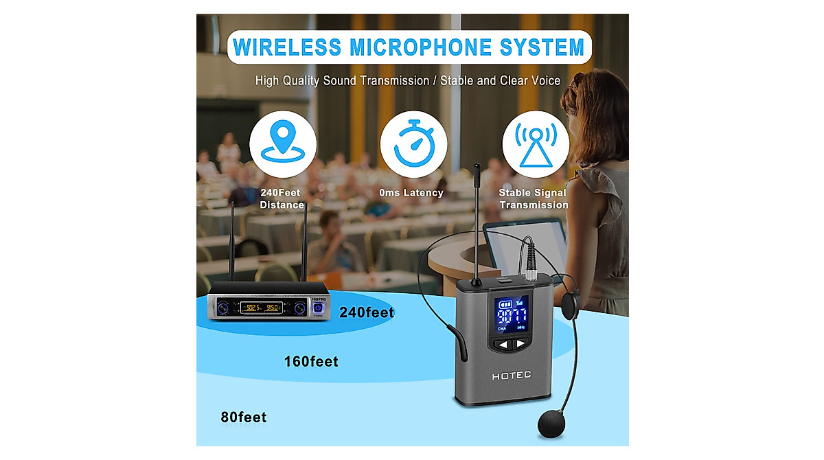 HOTEC UHF Dual Wireless Microphone System for Any Event