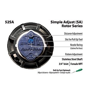 Rain Bird 52SA Simple Adjust Stainless-Steel Gear Drive Rotor, Adjustable 40° - 360° Pattern, 25' - 50' Spray Distance