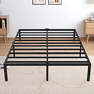 LIJQCI 16 Inch Queen Bed Frame, Metal Platform Bed Frames 3000 lbs Heavy Duty Steel Slat Support Easy Assembly Mattress Foundation Noise Free No Box Spring Needed, Black