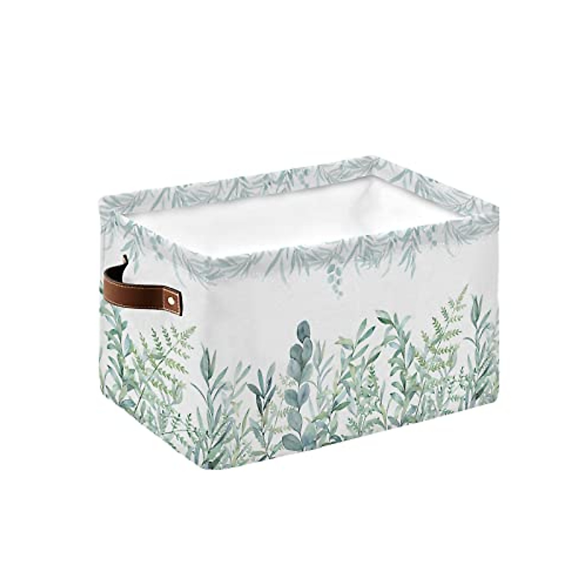 ARTtikke Storage Bins Clothes Organizer Sage Green Blue Leaves Spring Storage Cubes Bin with Handles,Foldable Storage Boxes for Closet,Storage Basket for Organizing Shelves 15x11x9.5 inch