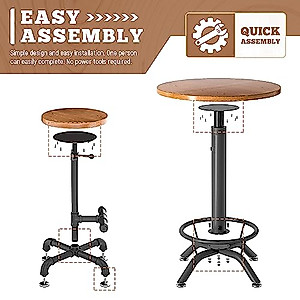 AA Products Industrial Bar Table & Stools Sets, 23.6" Dia Swivel Round Wood Adjustable Height Bar Table and Chairs Set for Party Bistro Cafe Cocktail Whiskey Equipped with Crank Handle
