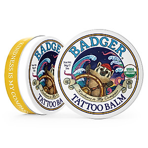 Badger - Tattoo Balm, Natural Tattoo Aftercare Salve, Tattooing Cream that Heals and Protects w/Coconut and Tamanu Oil, Organic Tattoo Butter 2oz Tin