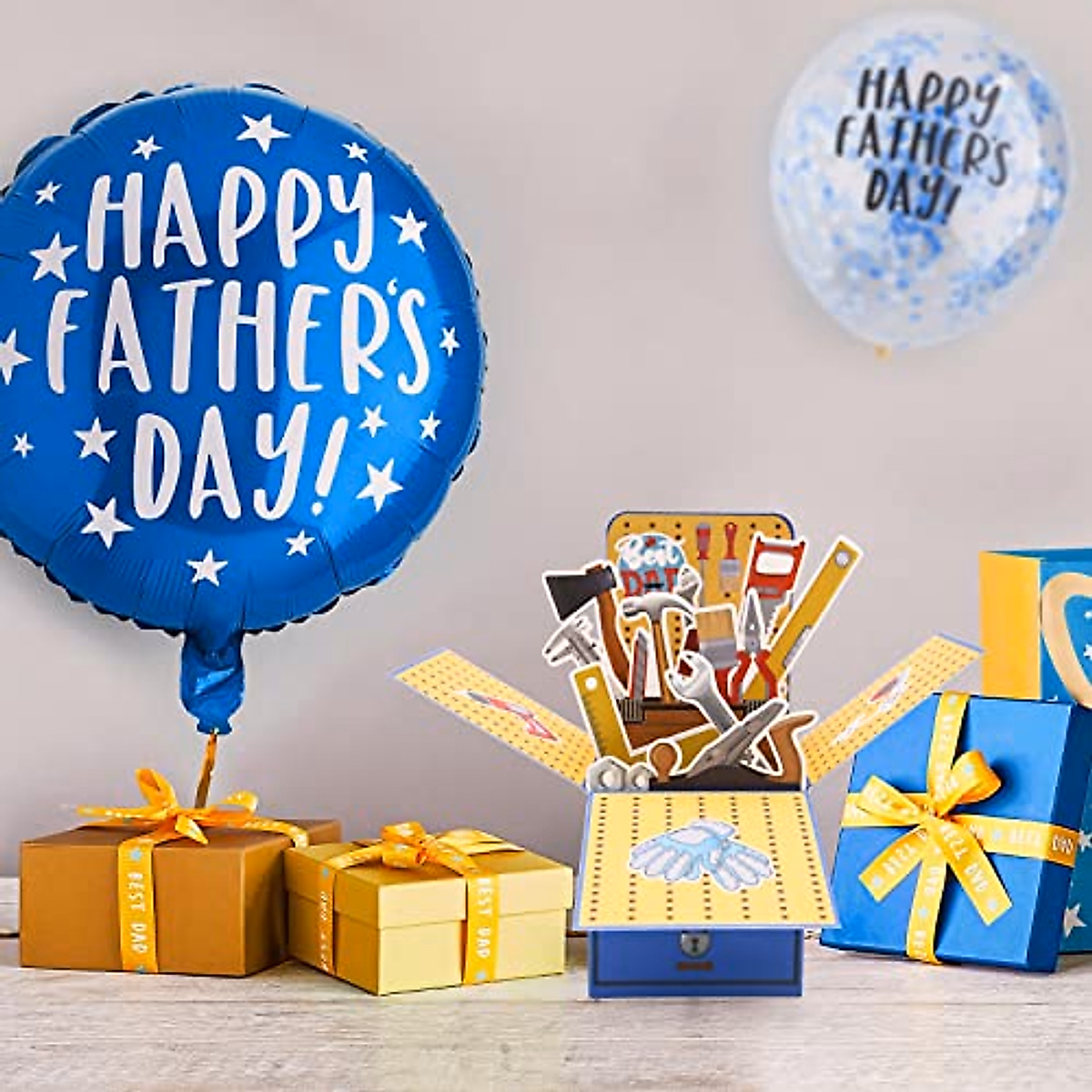 Mosailles Birthday Card For Men Christmas Greeting Card Thank you Gift Card For Dad Husband Grandfather Brother Best Dad Ever 3D Tool Box Pop Up Card Father's Day With Envelopes