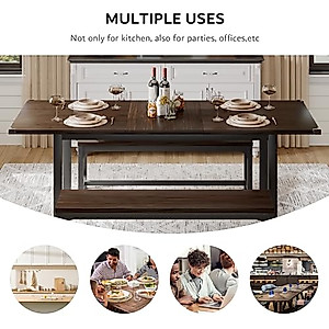 iPormis 3 Pcs 63" Dining Table for 4-6, Extendable Dining Room Table with 2 Benches, Mid Century-Modern Kitchen Table Set for Small Space, Easy Clean, Espresso