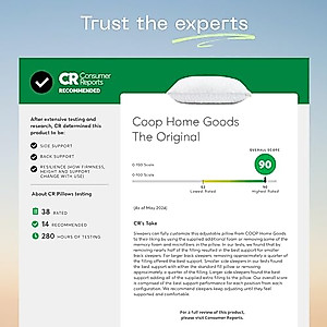 Coop Home Goods Original Adjustable Pillow, King Size Bed Pillows for Sleeping, Cross Cut Memory Foam Pillows - Medium Firm Back, Stomach and Side Sleeper Pillow, CertiPUR-US/GREENGUARD Gold