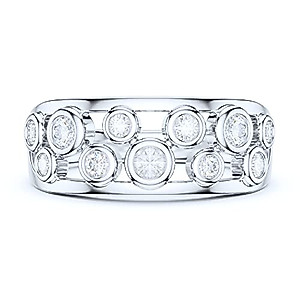 PRSTANI Sterling Silver Fashion Split Shank Bubbles Simulated Round Brilliant Cut Diamond Ring Wedding Band (5.5)