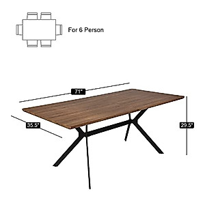 LUCKYERMORE 71"x35.5" Dining Table for 6-8 Mid-Century Rectangle Wood Kitchen Table Farmhouse Dining Table for Dining Room Balcony Cafe Bar Walnut