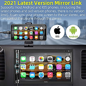 Double Din Car Stereo with Mirror Link for iOS & Android, 7" Full HD Capacitive Touchscreen Carplay, Support Backup/Front Camera, Bluetooth 5.0, Steering Wheel, AM/FM Car Audio Receivers