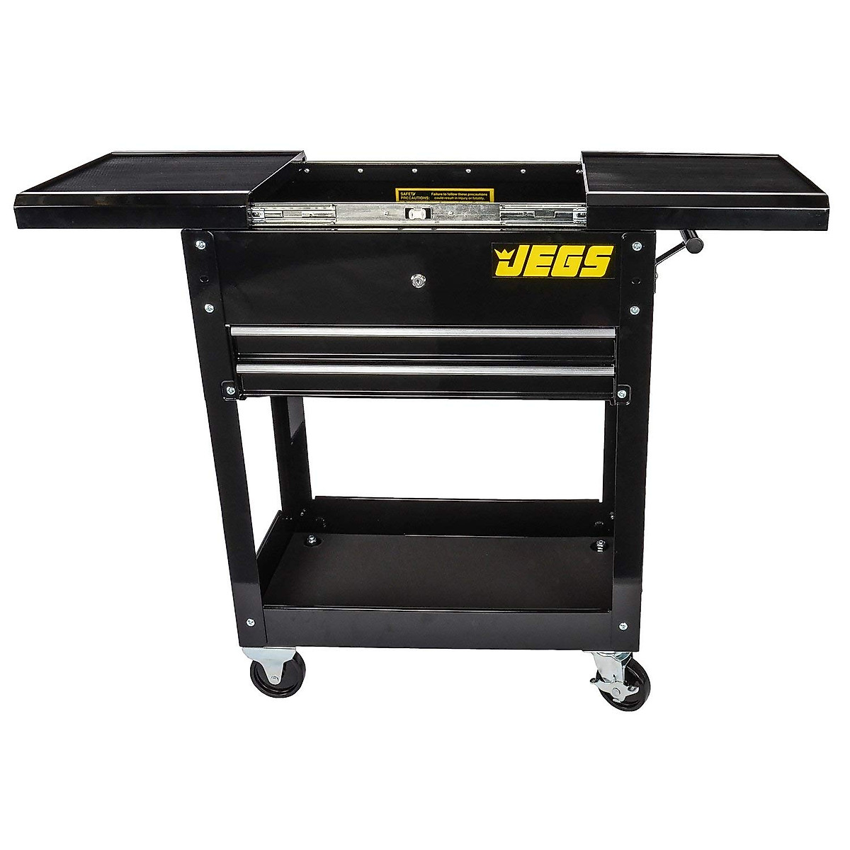 JEGS Heavy-Duty Tool Box Cart | 220 LBS Capacity | Uses Four 4” Caster Wheels | Includes 2 Keyes and 6 Drawer Liners | Black with JEGS Logo | 2 Locking Drawers | Sliding Top