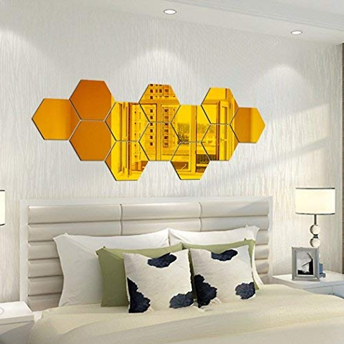 Manco Luella Mirror Wall Stickers, 12PCS Hexagon Mirror 20x18cm Art DIY Home Decorative Hexagonal Acrylic Sheet Plastic Tiles Living Room Bedroom Sofa TV Background Wall Decal Decoration