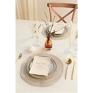 Floroom 15 Inch Round Braided Placemats Set of 4, Washable Heat Resistant Cotton Polyester Circle Place Mats for Kitchen Dining Table - Canvas Beige