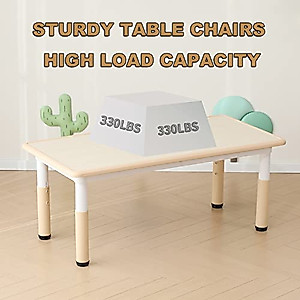 MOCUTEEN Kids Table and 4 Chair Set Height Adjustable Toddler Table and Chair Set Graffiti Desktop Max 330lbs Kids Activity Art Table for Daycare Classroom Home Age 2-12 Grain Burlywood