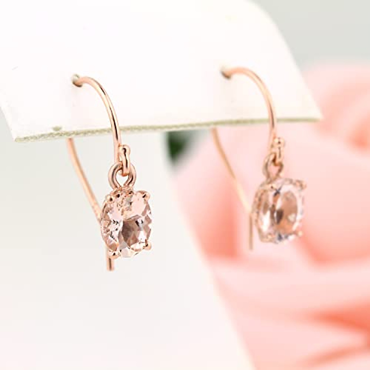 GNG Rose Gold -Plated Sterling Silver Genuine Morganite Fleur-de-lis Style French Wire Earrings 1.30 cttw 7X5MM Oval +USA Made (rose-gold-plated-silver, Natural Morganite)