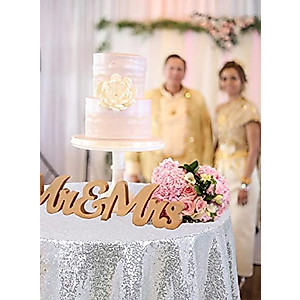 AIXHN Sequin Tablecloth Silver 48" Round Sparkly Elegant Drape Sequin Tablecloth for Wedding Party Cake Dessert Events Christmas Decorations