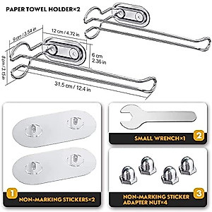Paper Towel Holder Under Cabinet: 2 Pack SUS304 Stainless Steel Wall Mount Self-Adhesive Paper Towels Rolls for Kitchen (A-Wall-Mounted)
