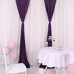 HELAKU Purple Sequin Backdrop Curtains - 2 Panels 2.3x8Ft Purple Glitter Background Backdrop Sparkly Curtains for Birthday Wedding Party Decorations