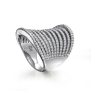 Bling Jewelry Geometric Fashion Cubic Zirconia Pave CZ Full Finger Armor Cocktail Statement Wide Multi Band Ring For Women Teen .925 Sterling Silver