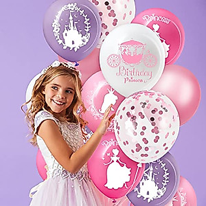 48 Pieces Princess Balloons Princess Birthday Party Balloons Pink Confetti Latex Balloons Princess Party Decorations for Baby Shower Birthday Wedding Party Favors