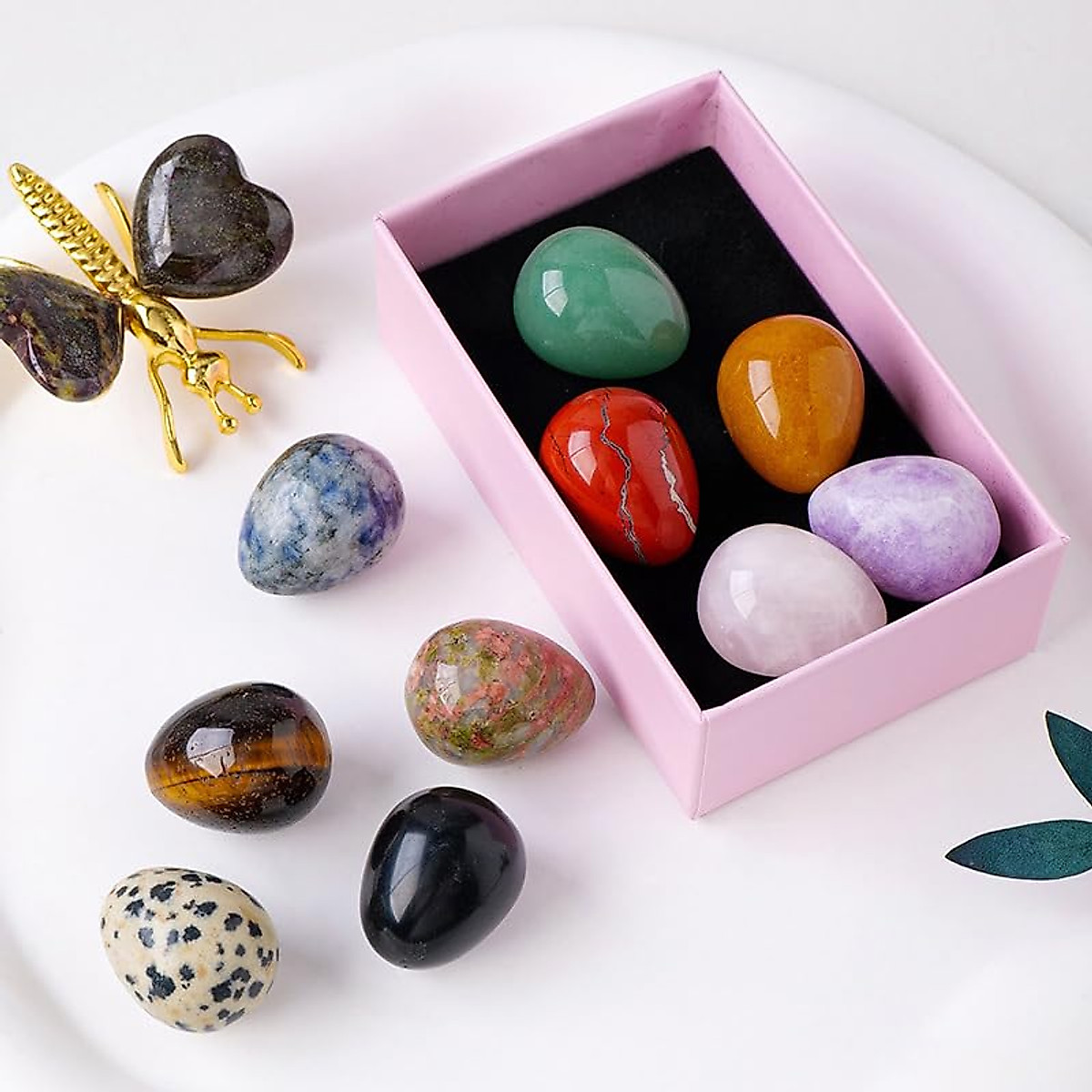 MuYu Art Cute 10 Pcs Egg Crystal Stones Kit, Mixed Colors Bird Eggs Shape Stones Decor Chakra Healing Crystals Eggs Gift