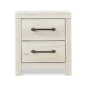 Signature Design by Ashley Cambeck Farmhouse Industrial 2 Drawer Two Drawer Nightstand with 2 Slim-Profile USB Charging Stations, Whitewash
