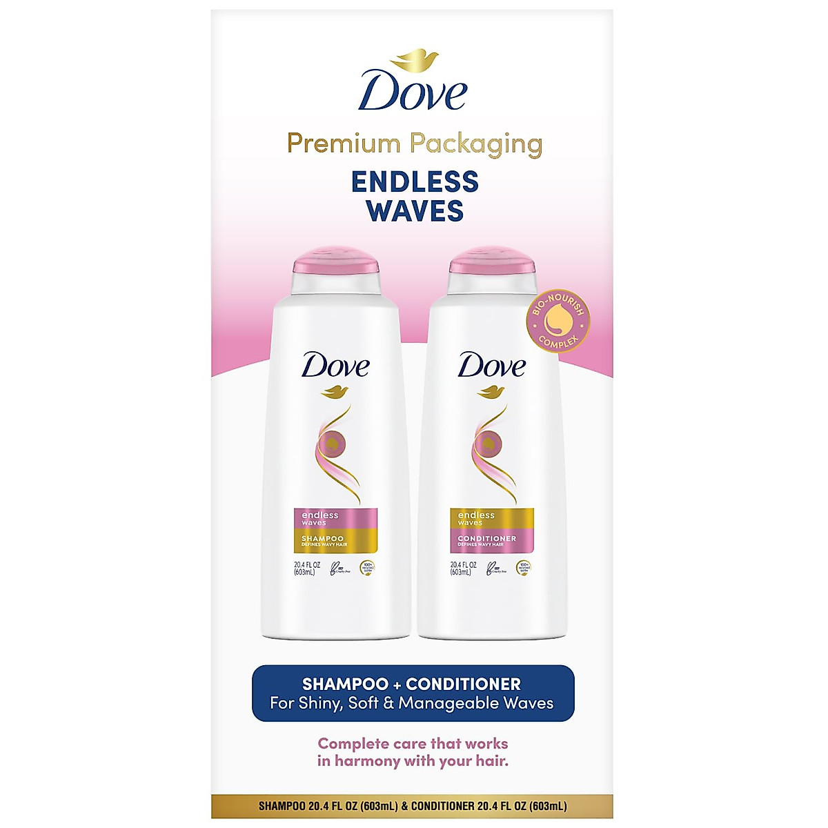 Dove Shampoo and Conditioner Set, Endless Waves – Anti-Frizz Hair Products for Wavy Hair, Curl Defining, 20.4 Oz Ea