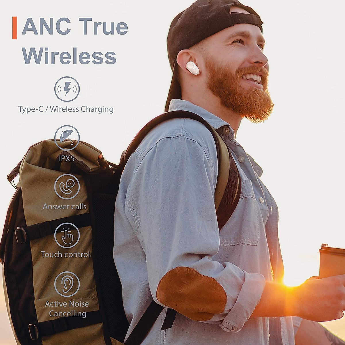 nannio A1 Wireless ANC Earphones Earbuds Active Noise Cancelling