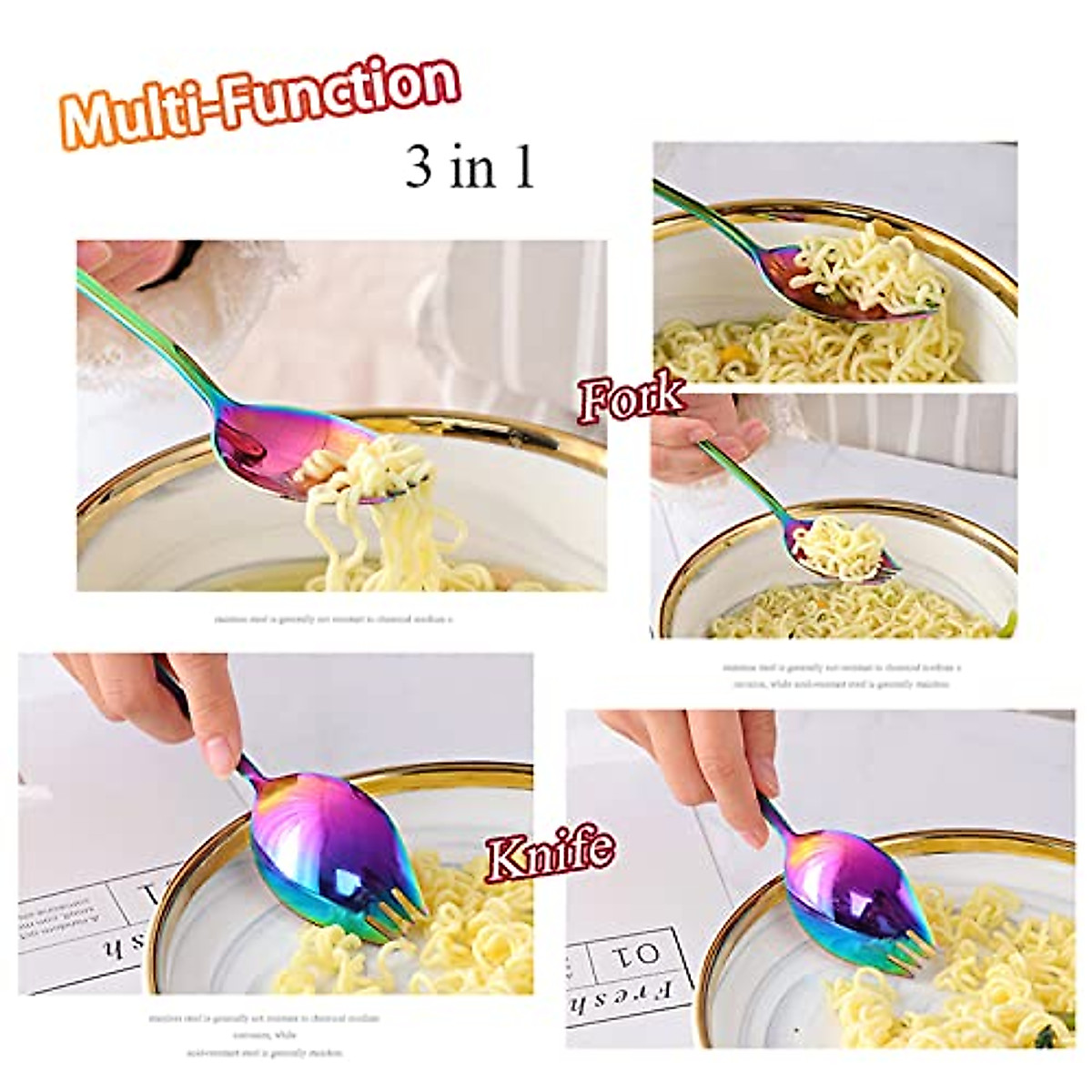 Buyer Star Sporks Metal 7-pack 18/8 Stainless Steel Sporks for Everyday Household Use, 7.6-Inch / 1.6-Ounce/Ice Cream Spoon & Salad Forks, Fruit Appetizer Dessert (Rainbow)