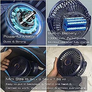 DUOLE Portable Table Fan Clip-on Hanging Fan Powered by Built-in Rechargeable Batteries or Power Bank or Other Power Sources